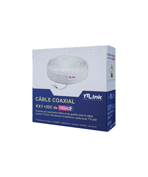 TT-LINK RG59+2DC – Câble coaxial double 100 m avec alimentation | DARTECH